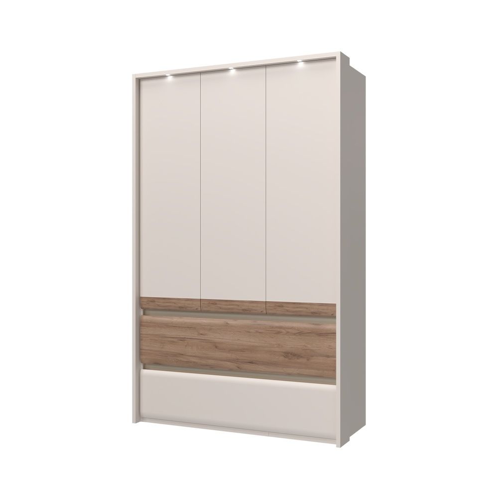 Három ajtós gardróbszekrény, világítással, kasmír, tölgy színű ...